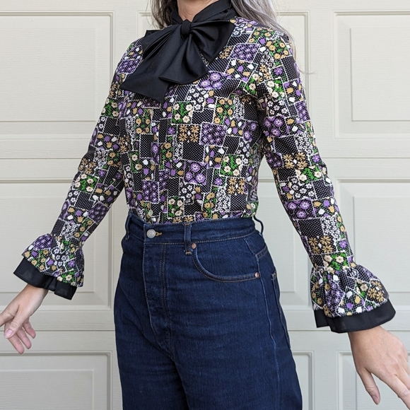Vintage | Tops | 97s Vintage Patchwork Print Blouse 70s S | Poshmark